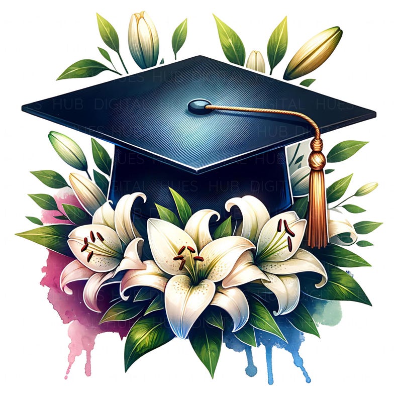 10 Floral Graduation Cap Clipart Watercolor Perfect Student Gift Idea ...