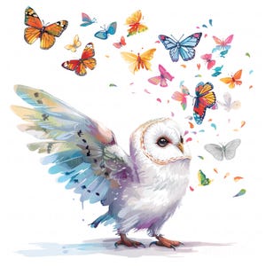 13 Owl and Butterfly Clipart Watercolor Nursery Owl Butterfly Clipart ...