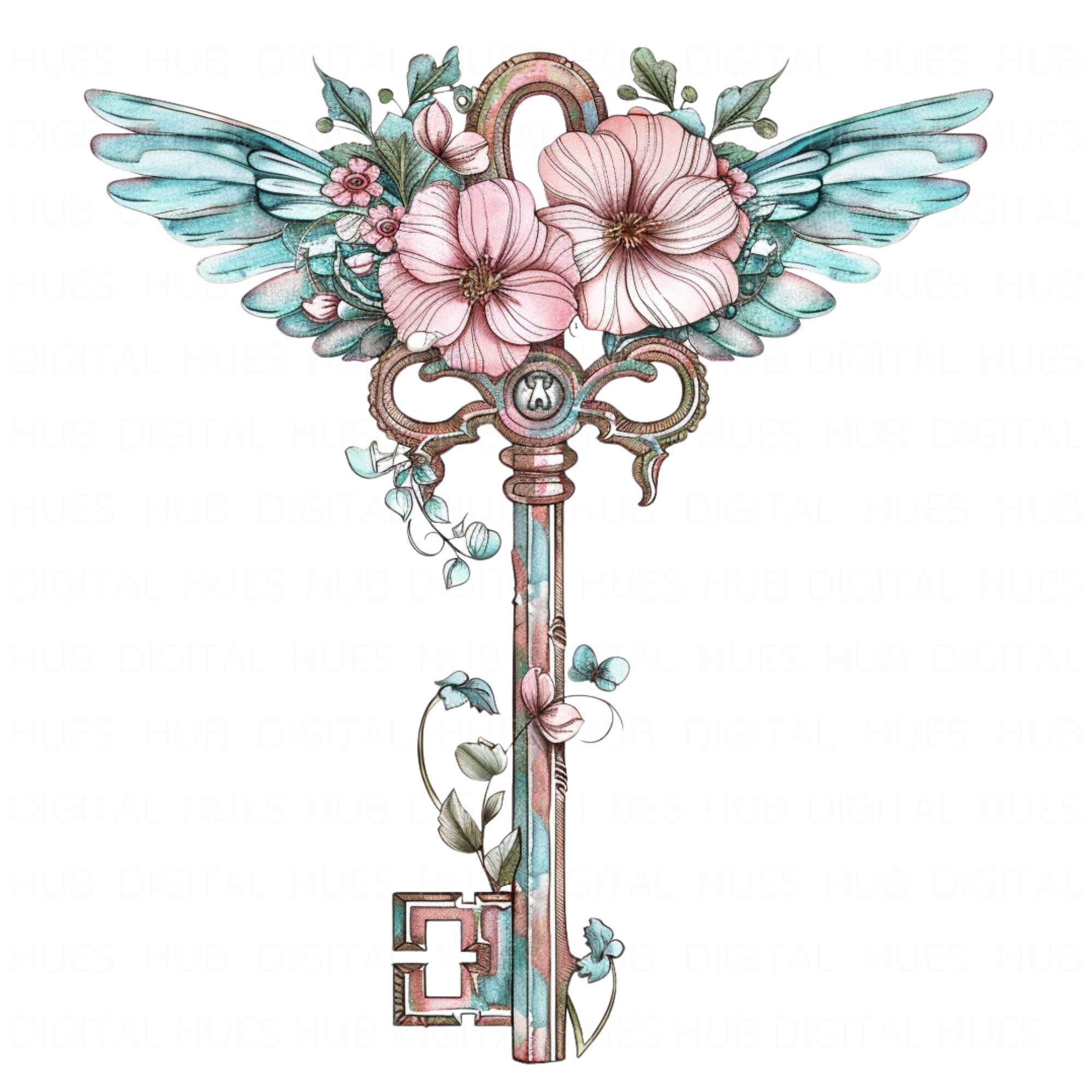13 Floral Magic Key Clipart Watercolor Fairy Key Fantasy Clipart ...