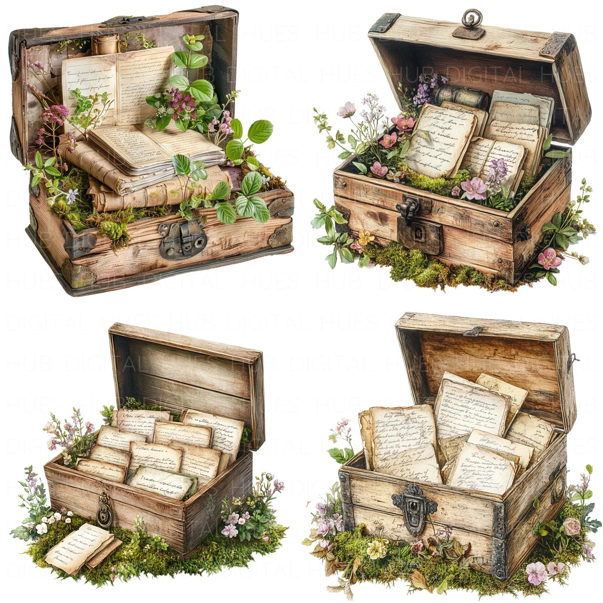 16 Old Wooden Box Letters Clipart Watercolor Old Vintage Letters ...