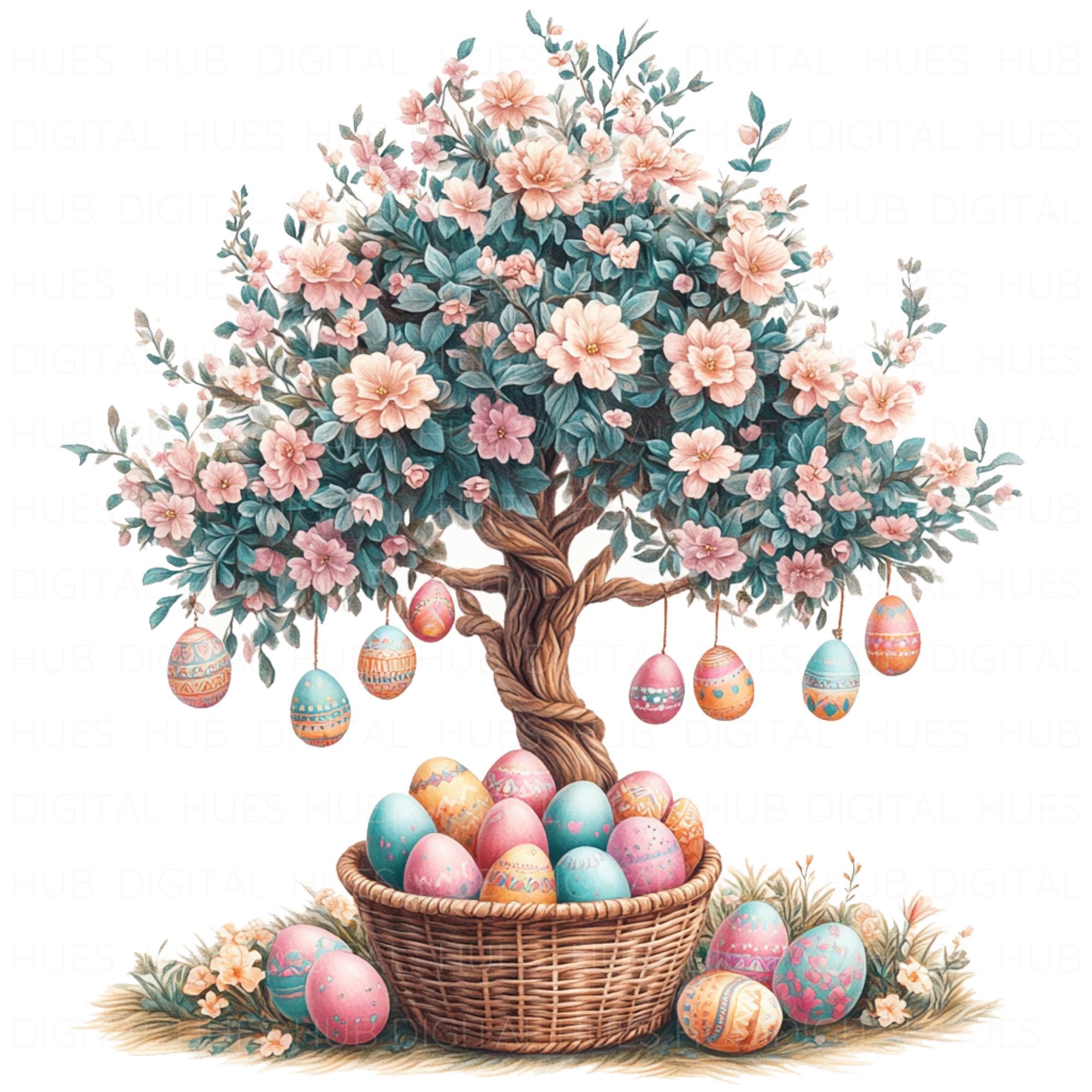 17 Easter Egg Treeclipart Watercolor Floral Spring Tree Printable High ...