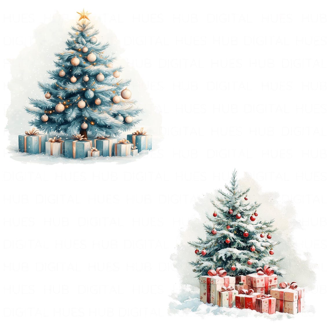 13 Christmas Tree With Gifts Clipart Watercolor Festive Winter Holiday ...