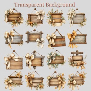 17 Rustic Wooden Sign Bow Clipart Watercolor Vintage Hanging Garden ...