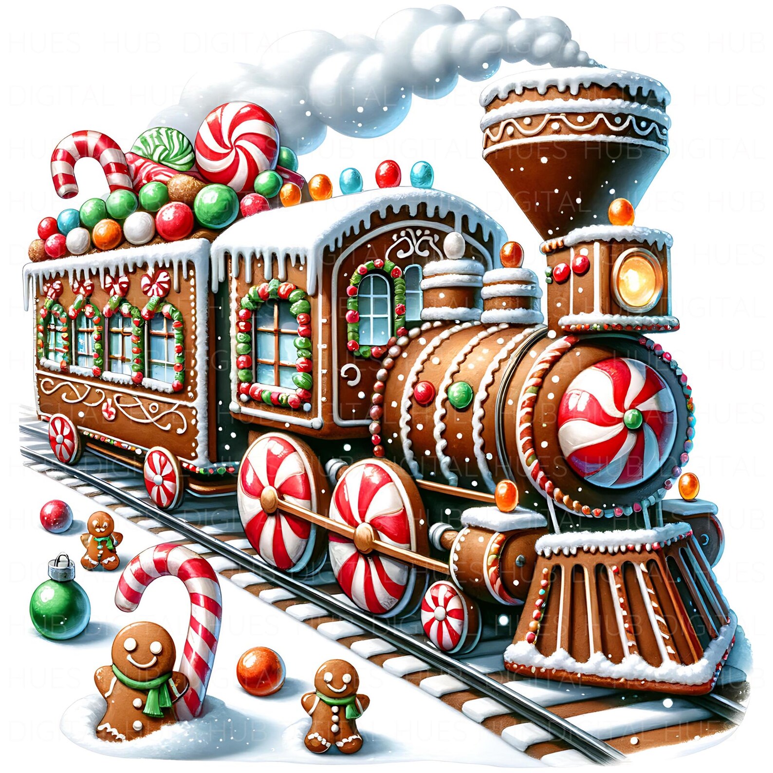 10 Gingerbread Train Clipart: Watercolor Christmas Holiday Cookie ...