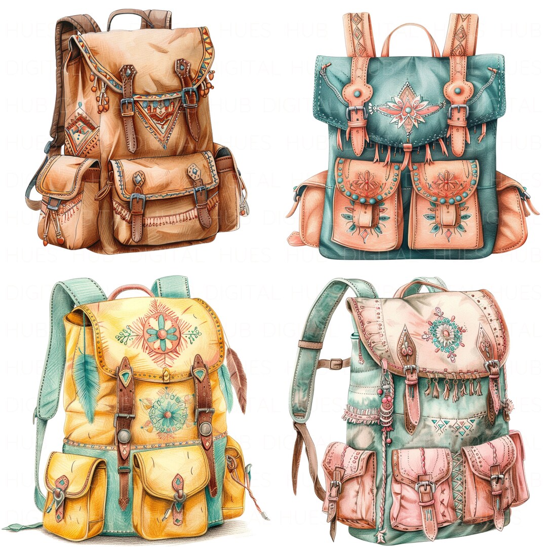 13 Ladies Backpack Clipart Bundle Watercolor Hiking Backpack Sticker ...