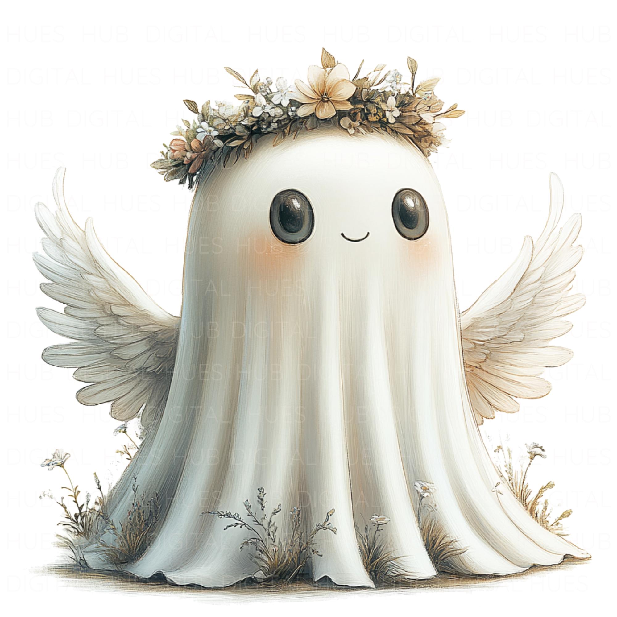 12 Cute Floral Ghost Angel Clipart Watercolor Kawaii Ghost Nursery Wall ...
