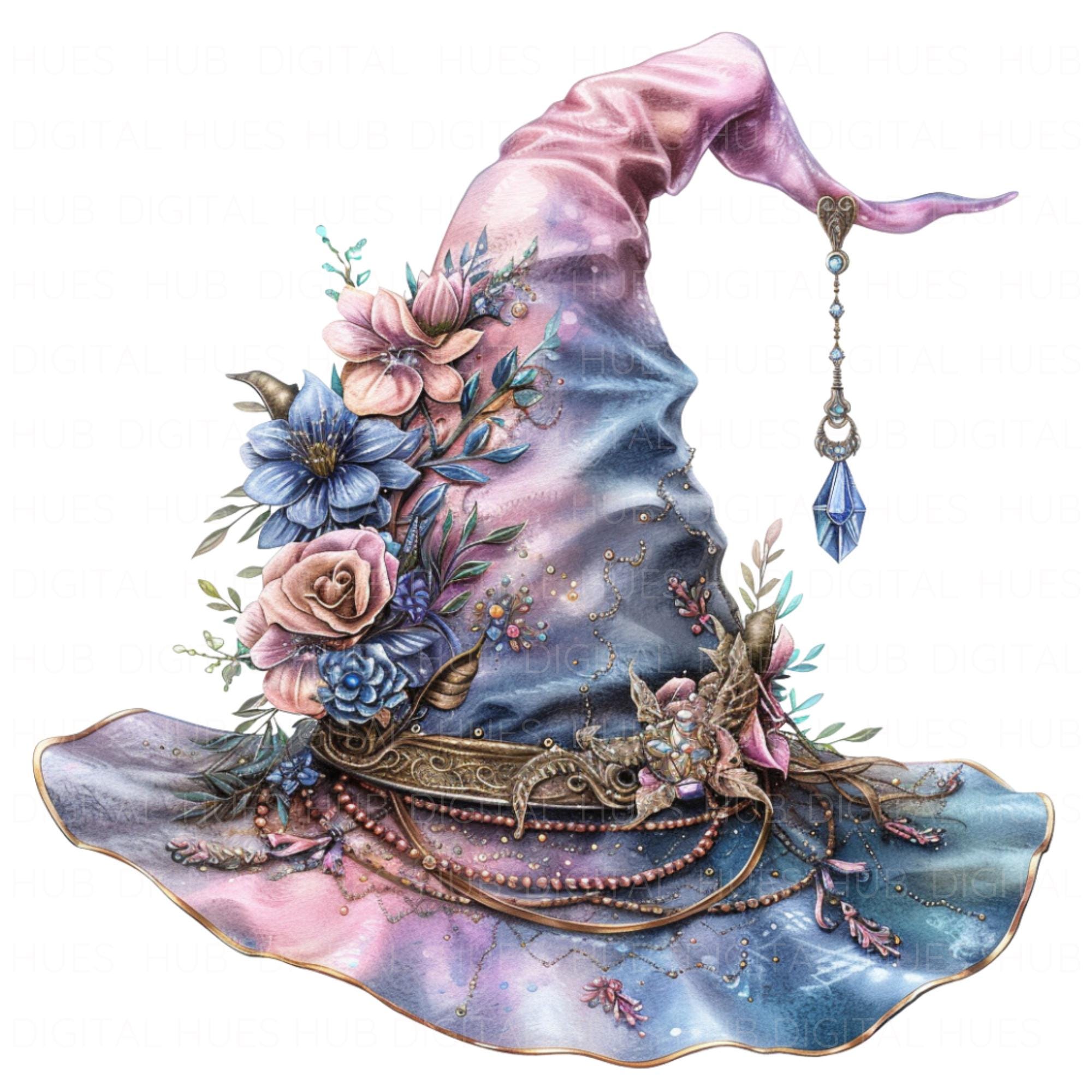 13 Floral Witch Hat Clipart Watercolor Cute Fairy Hat Halloween Art ...