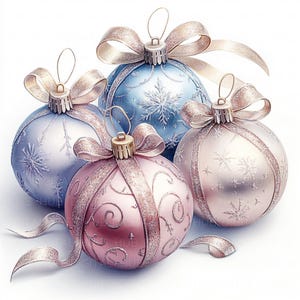 16 Pastel Christmas Bauble Clipart Watercolor Vintage Ornaments ...
