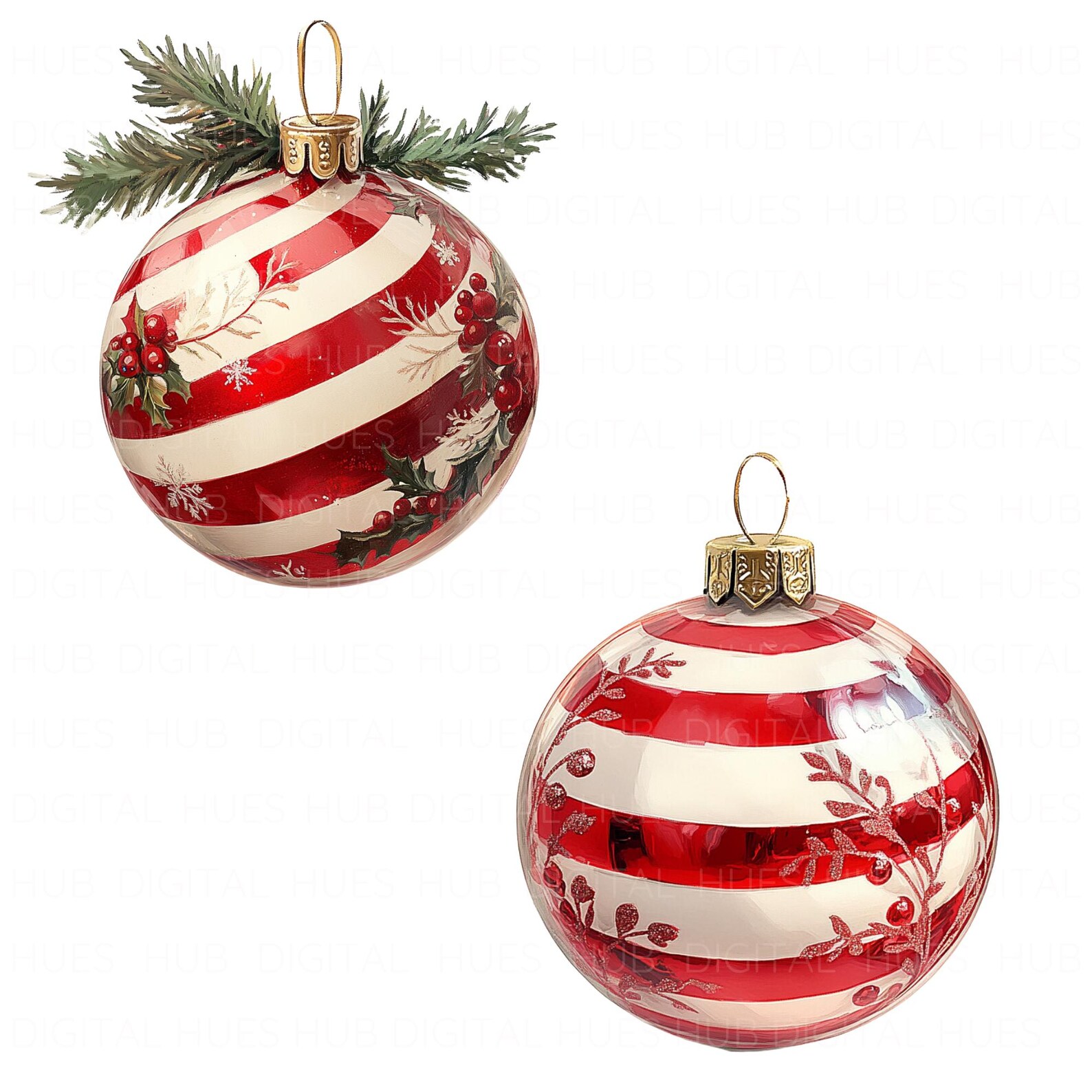10 Red White Christmas Bauble Clipart Watercolor Festive Bauble ...