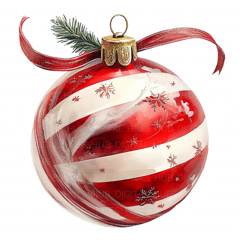 10 Red White Christmas Bauble Clipart Watercolor Festive Bauble ...