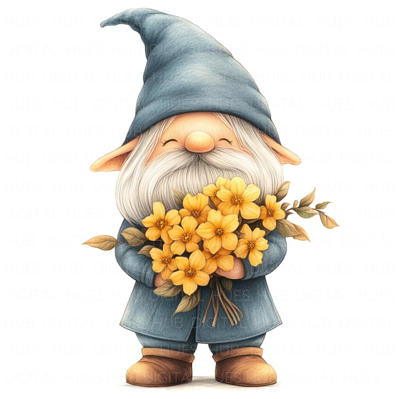 16 Easter Gnome With Spring Flower Bouquet Clipart Watercolor Gnome ...