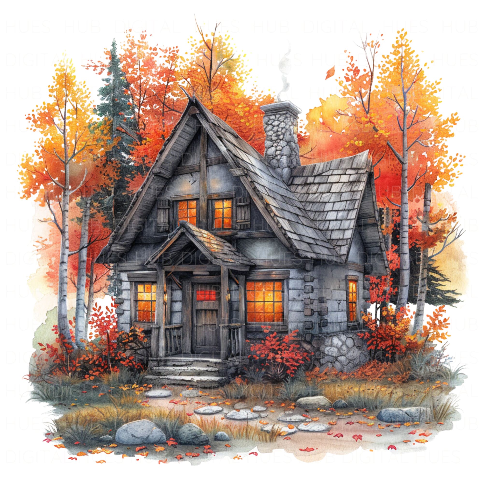 11 Cosy Autumn Cottage Clipart Bundle Watercolor Autumn House Clipart ...