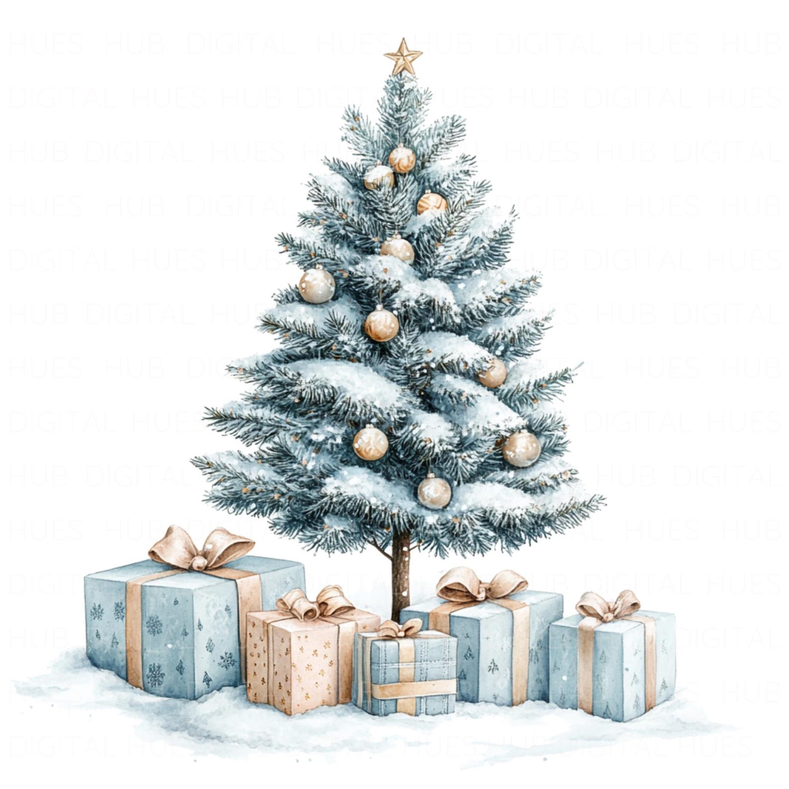 13 Christmas Tree With Gifts Clipart Watercolor Festive Winter Holiday ...