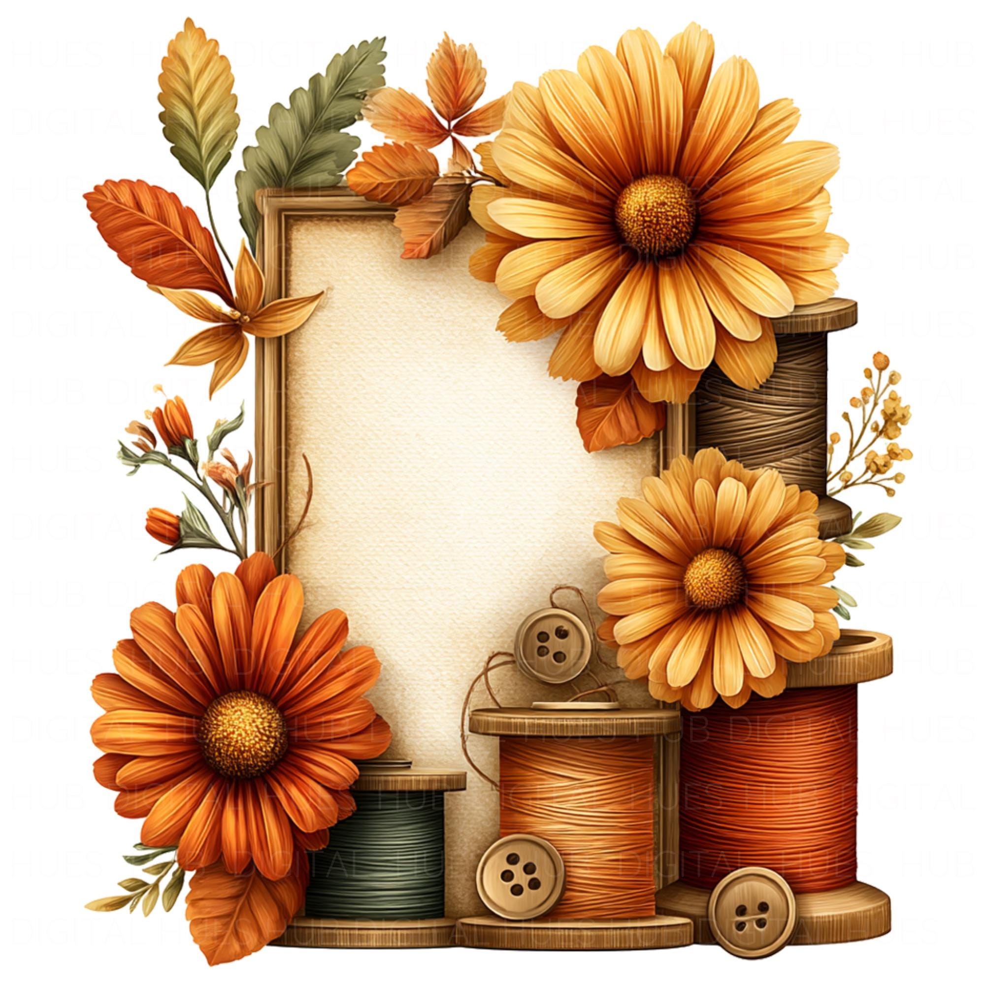 11 Floral Spool Frame Clipart Watercolor Vintage Spools of Thread ...