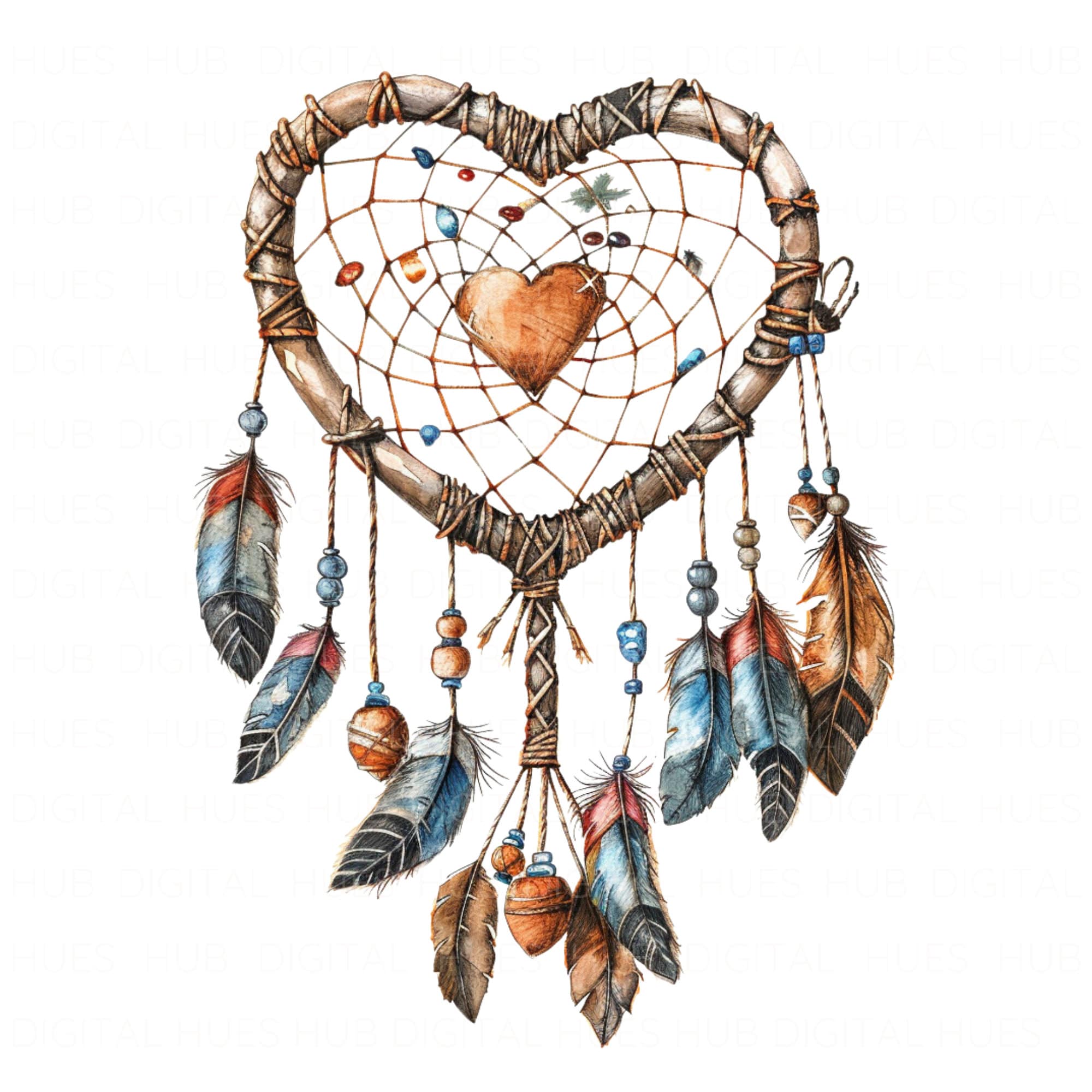 11 Heart Dream Catcher Clipart Watercolor Floral Dream Catcher ...