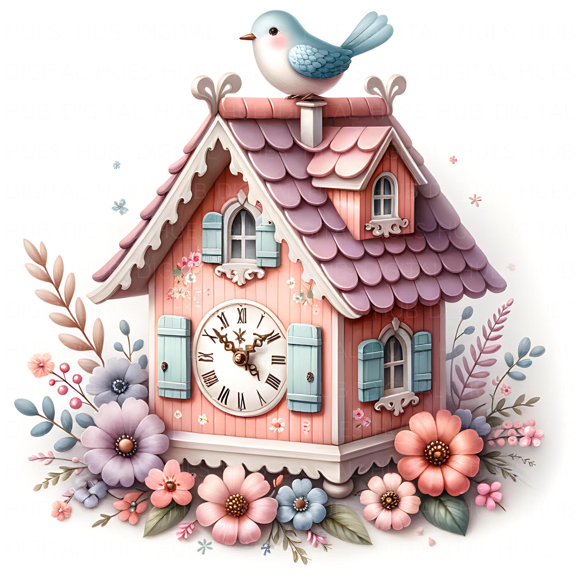 10 Floral Cuckoo Clock Clipart Watercolor Vintage Wall Clock Art ...