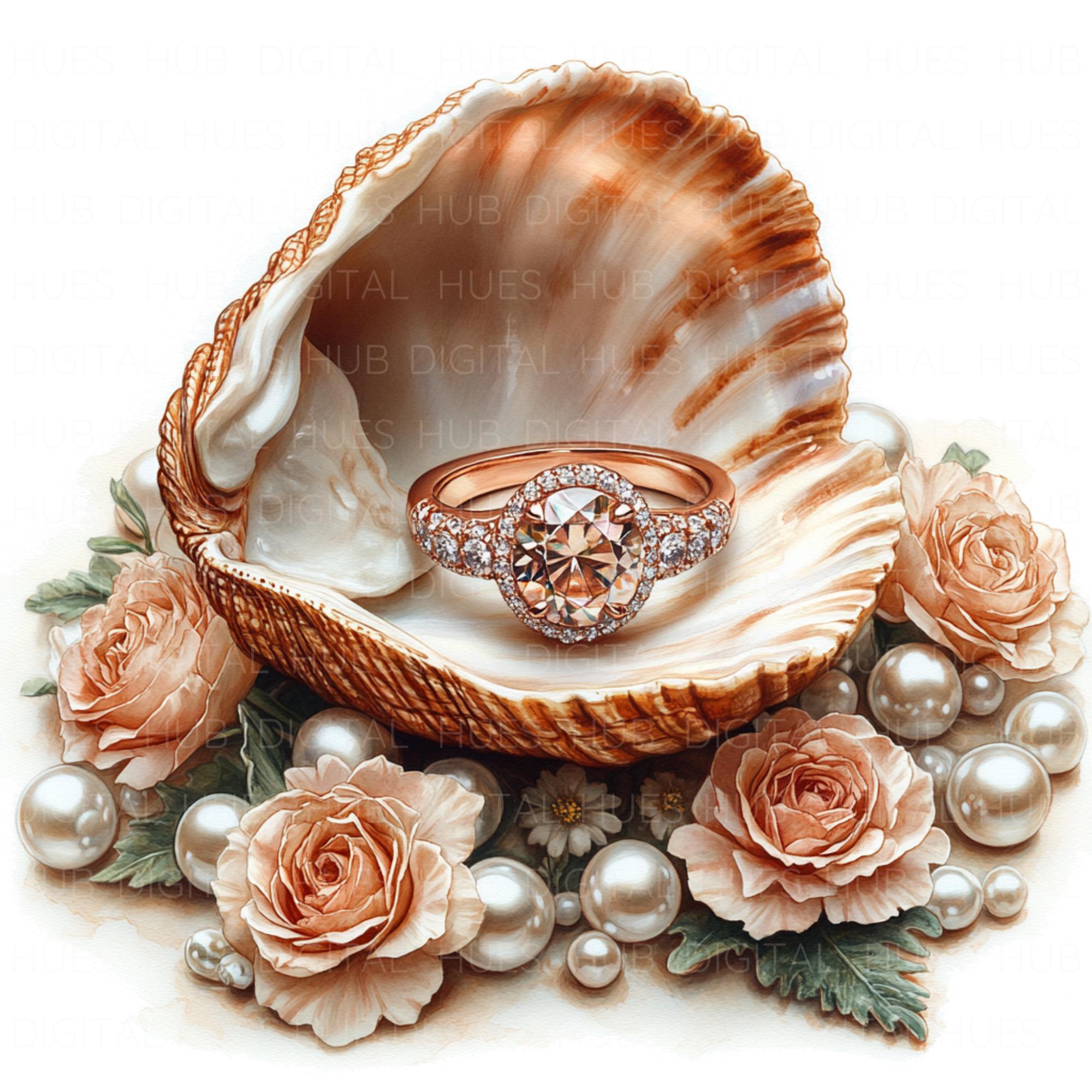 13 Engagement Ring Floral Sea Shell Clipart Watercolor Romantic ...