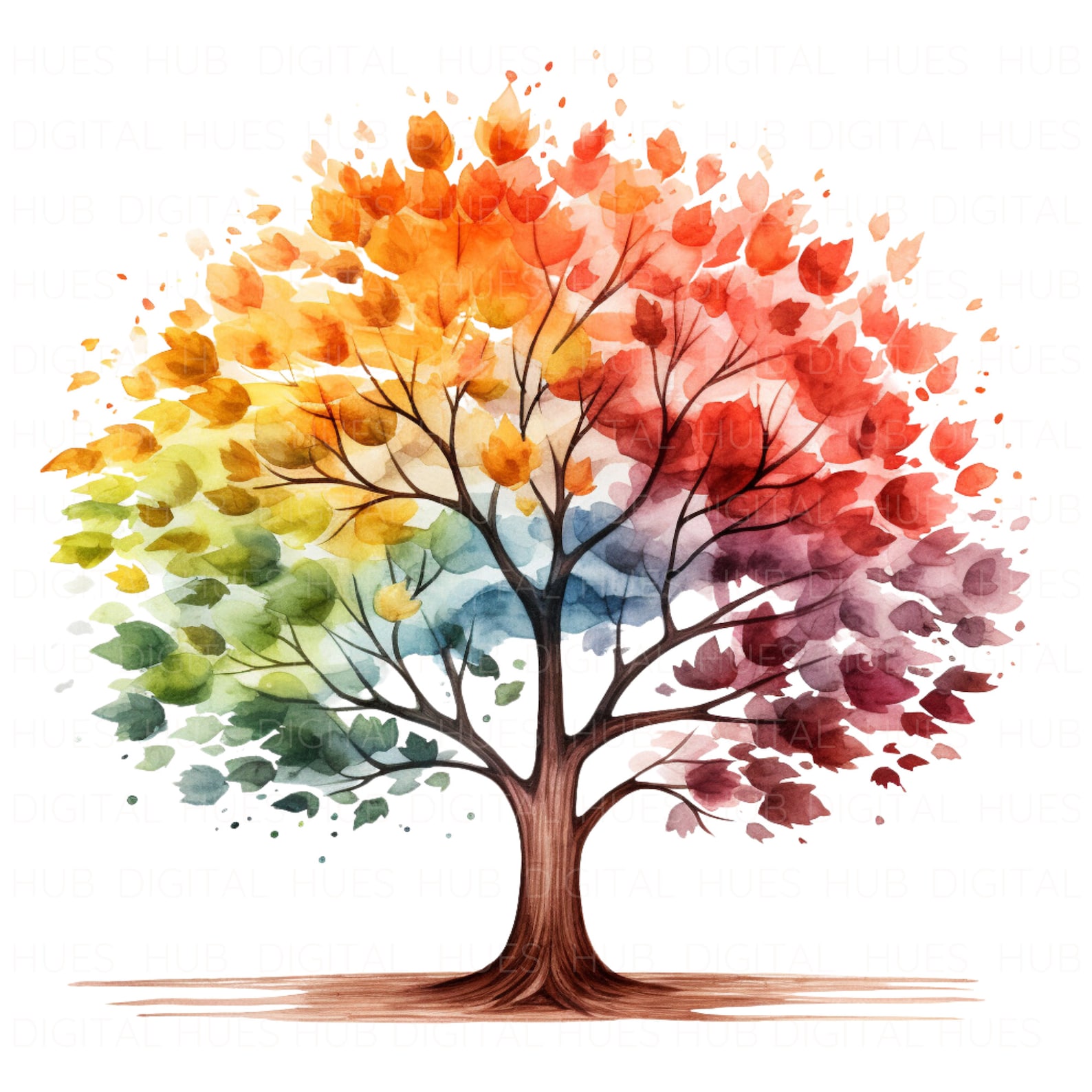 16 All Season Tree Clipart Bundle Watercolor Tree Changing Color High ...