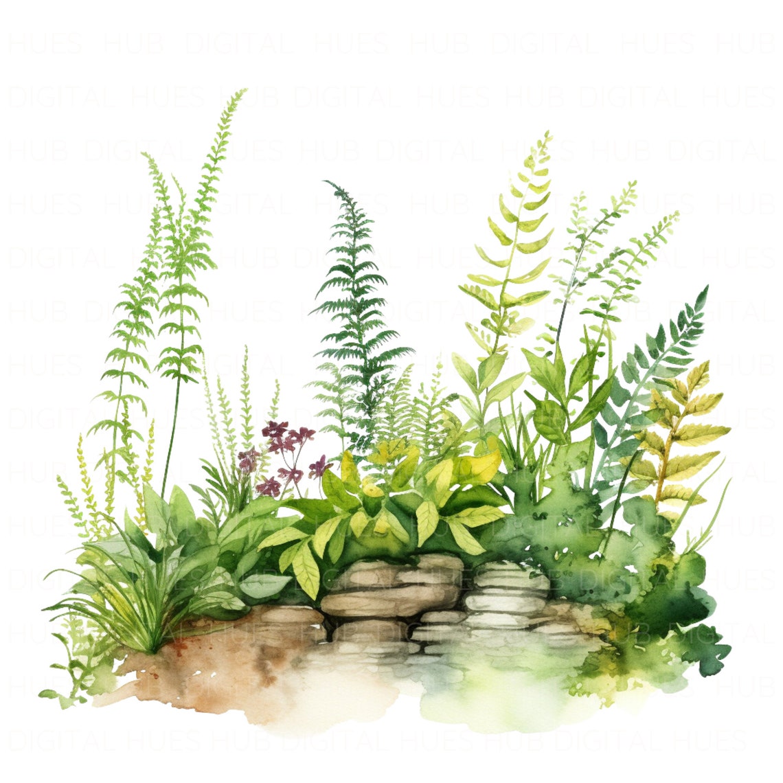12 Wild Grass and Bricks Clipart Bundle Watercolor Botanical Clipart ...
