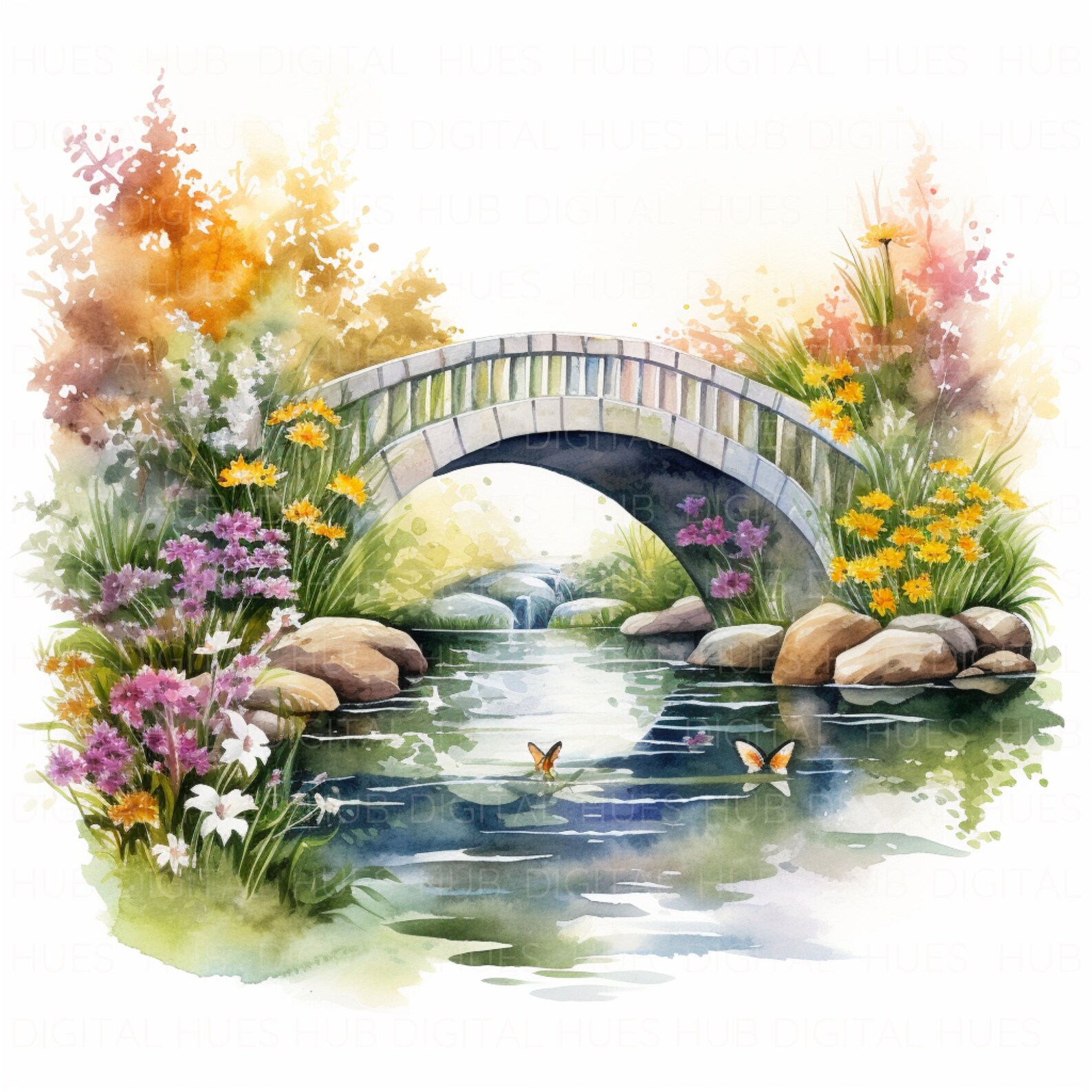 16 Summer Bridge Clipart Bundle Watercolor River Bridge Clipart High ...