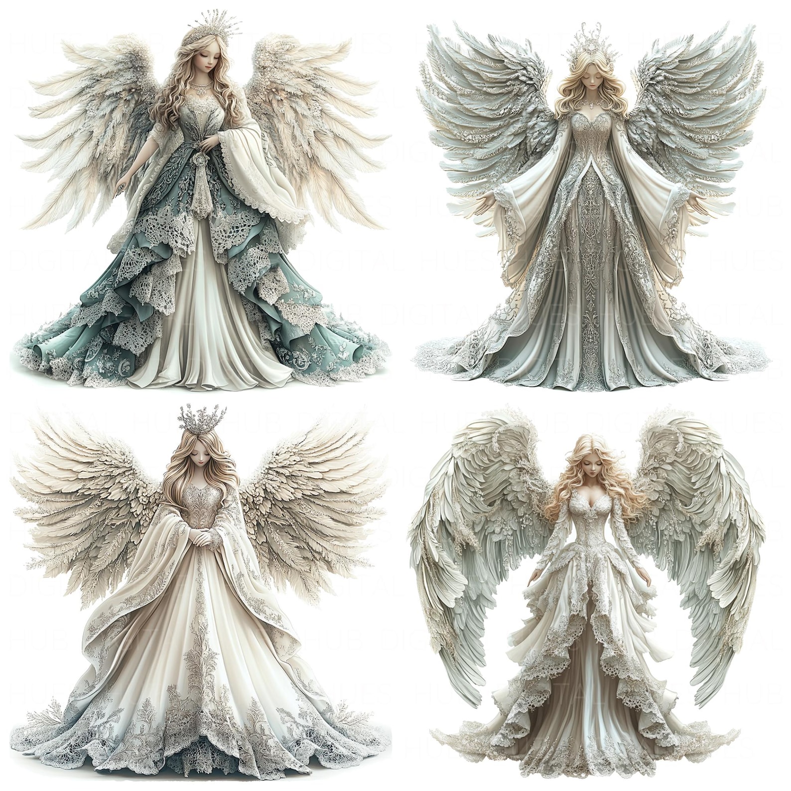 12 Angel With Wings Clipart Watercolor Christmas Angel Tree Topper ...