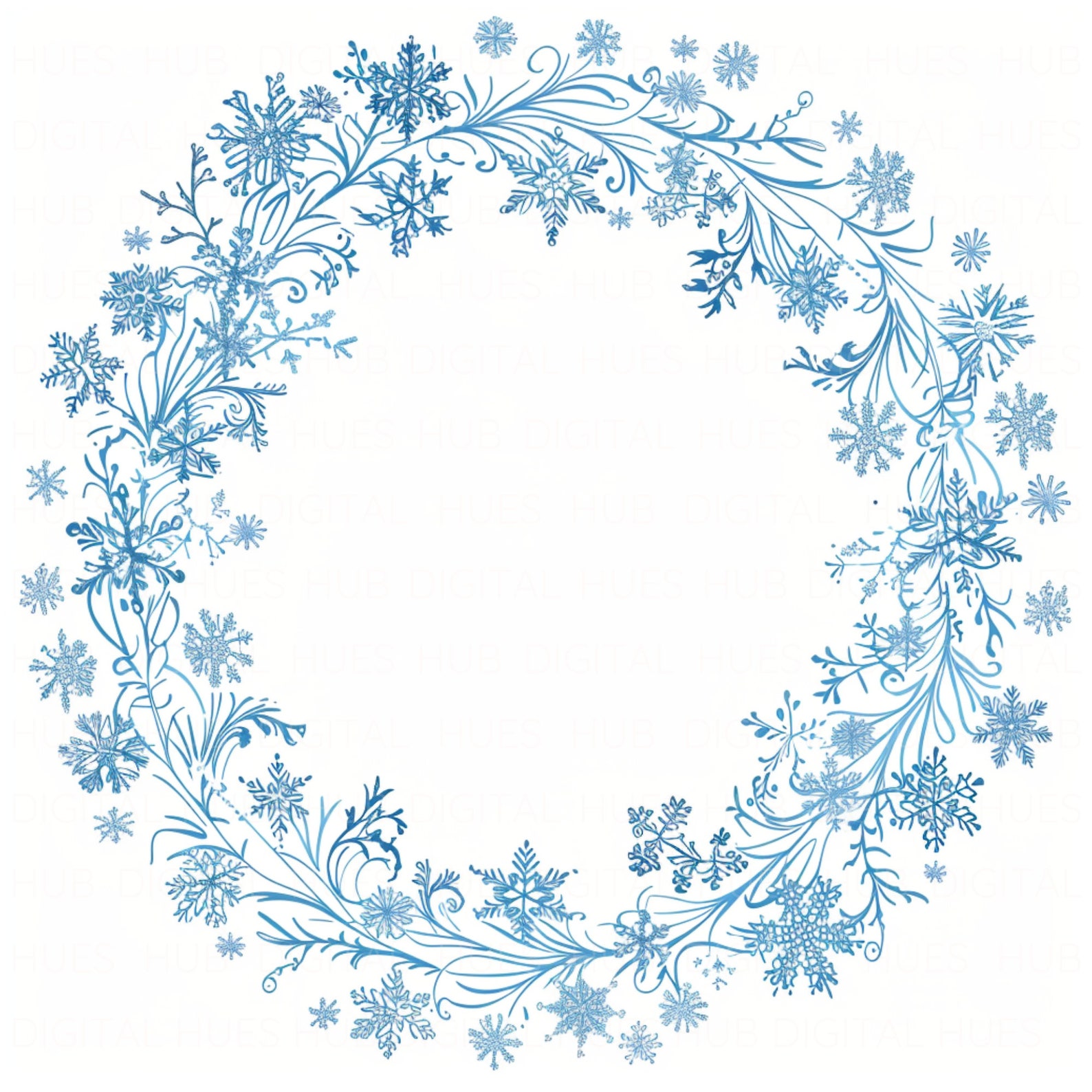 16 Blue Snowflakes Wreath Clipart Watercolor Winter Christmas Wreath ...