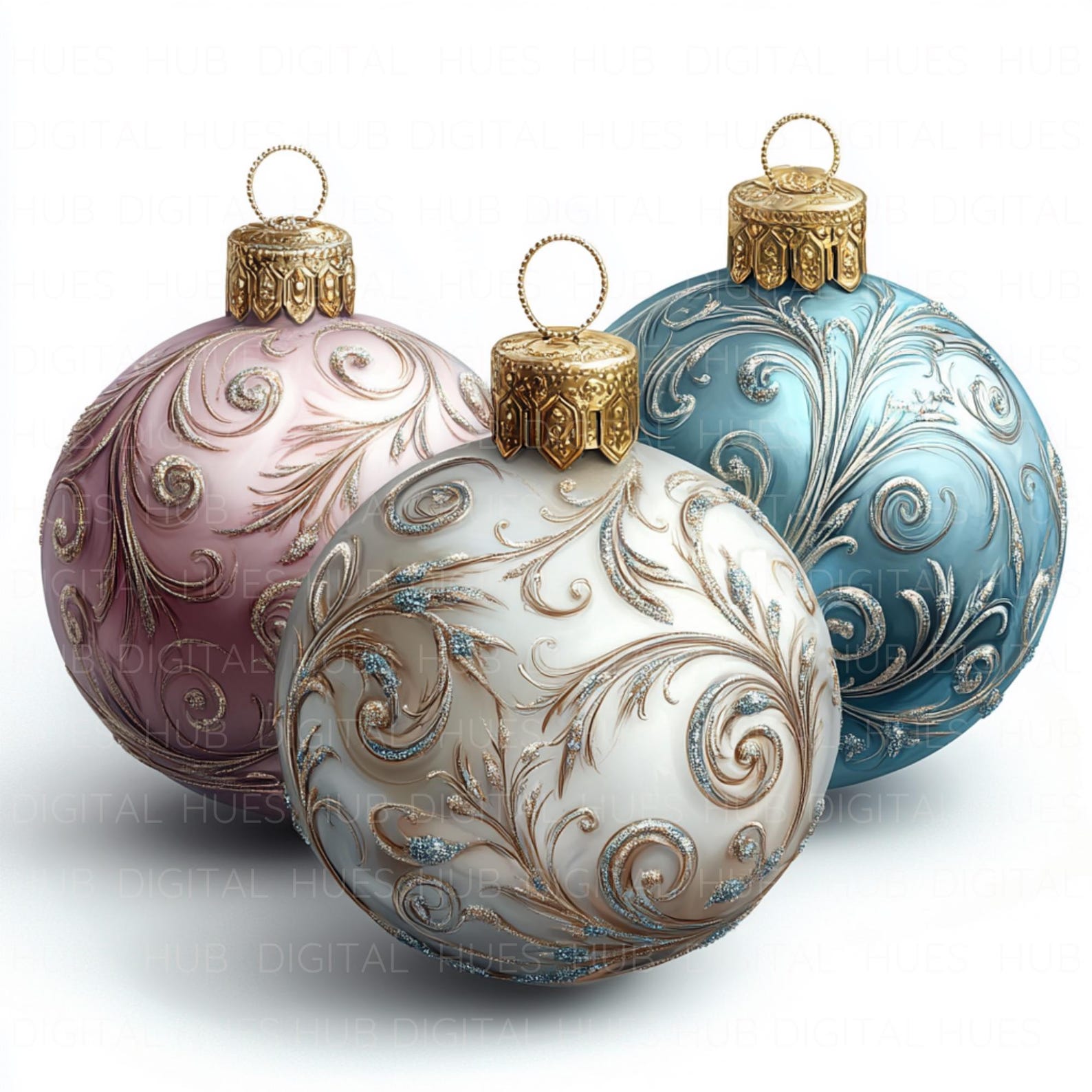 16 Pastel Christmas Bauble Clipart Watercolor Vintage Ornaments ...
