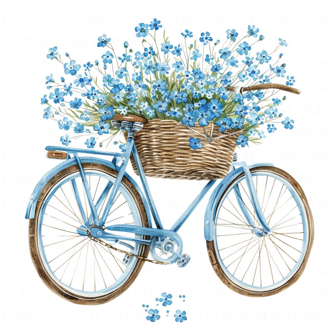 10 Floral Bicycle Clipart Bundle Watercolor Forget Me Not Printable ...