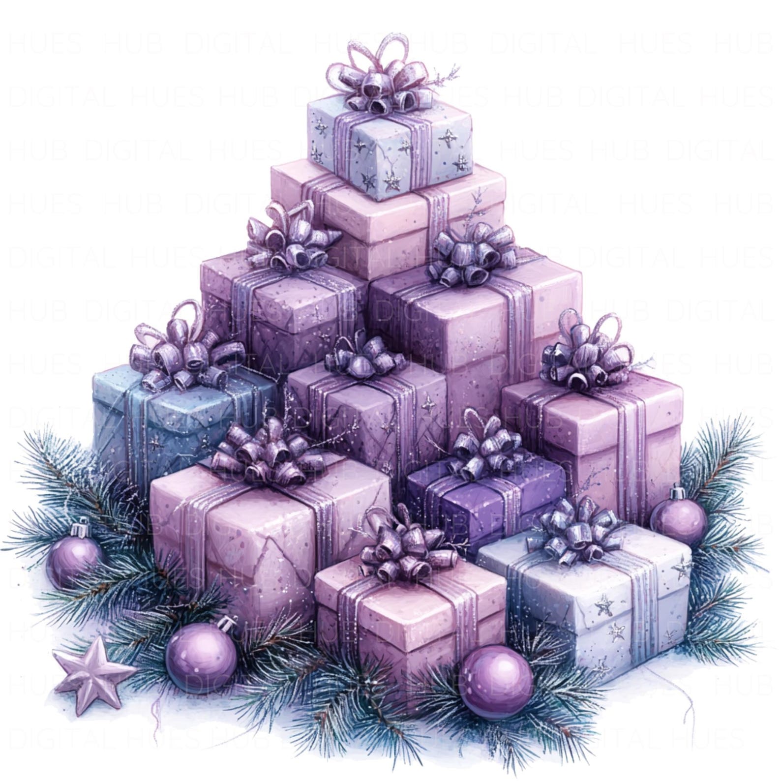 15 Purple Christmas Gifts Clipart Watercolor Holiday Graphics Printable ...