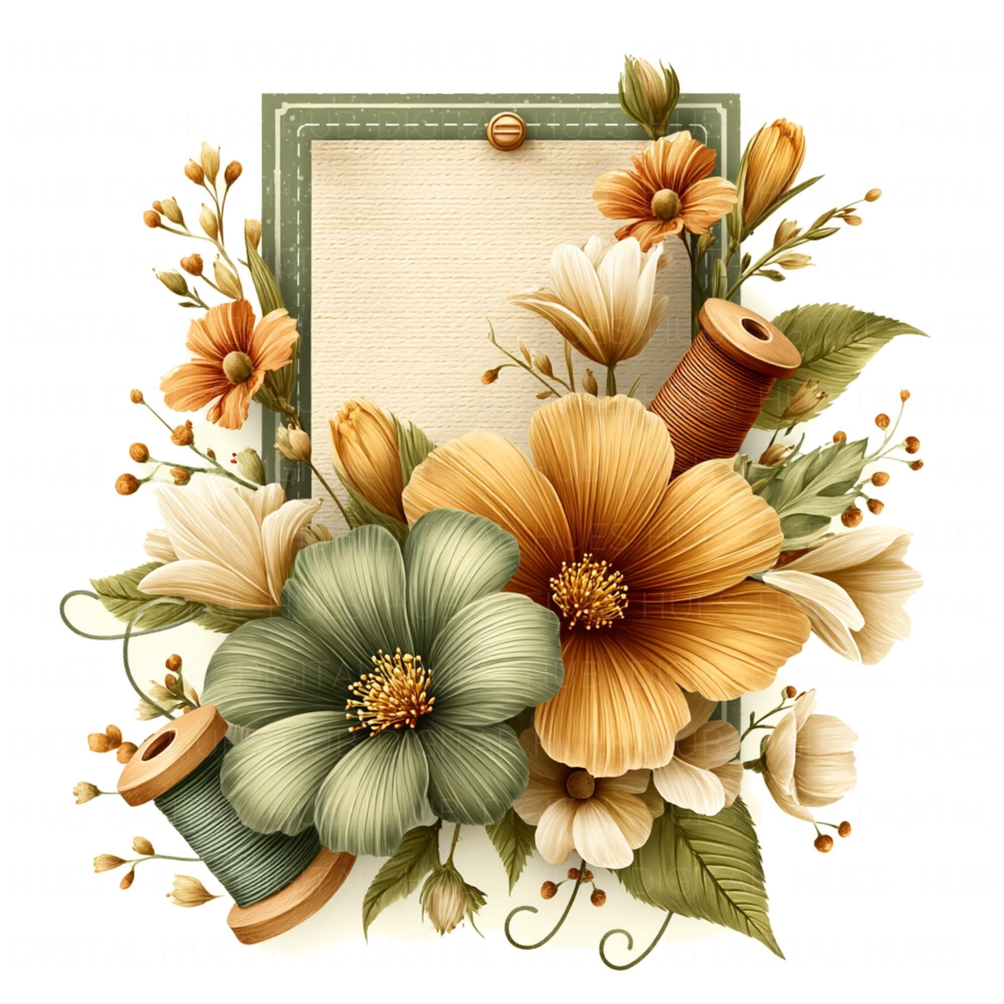 11 Floral Spool Frame Clipart Watercolor Vintage Spools of Thread ...