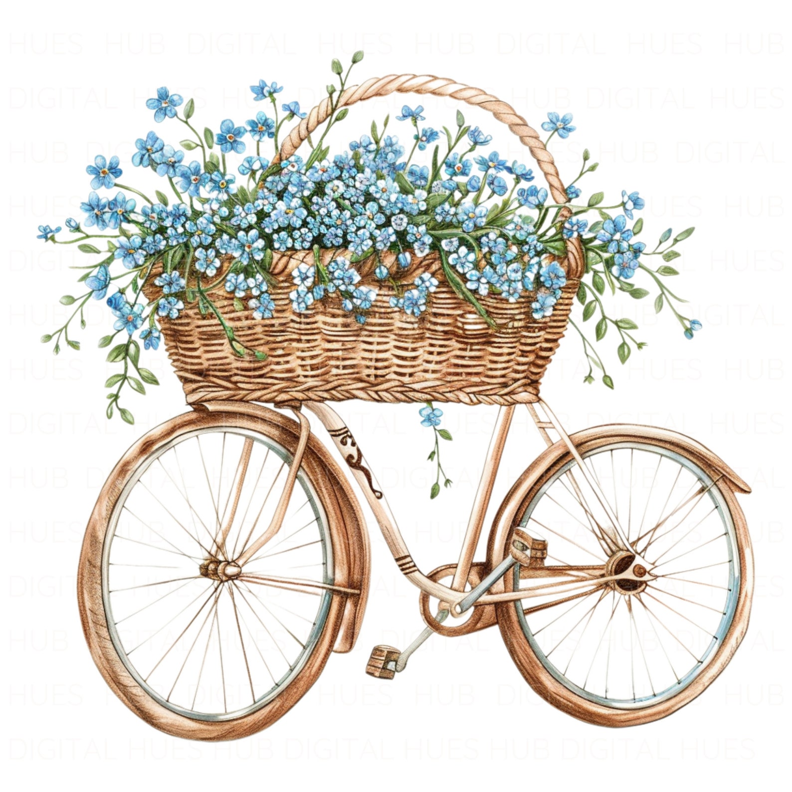 10 Floral Bicycle Clipart Bundle Watercolor Forget Me Not Printable ...