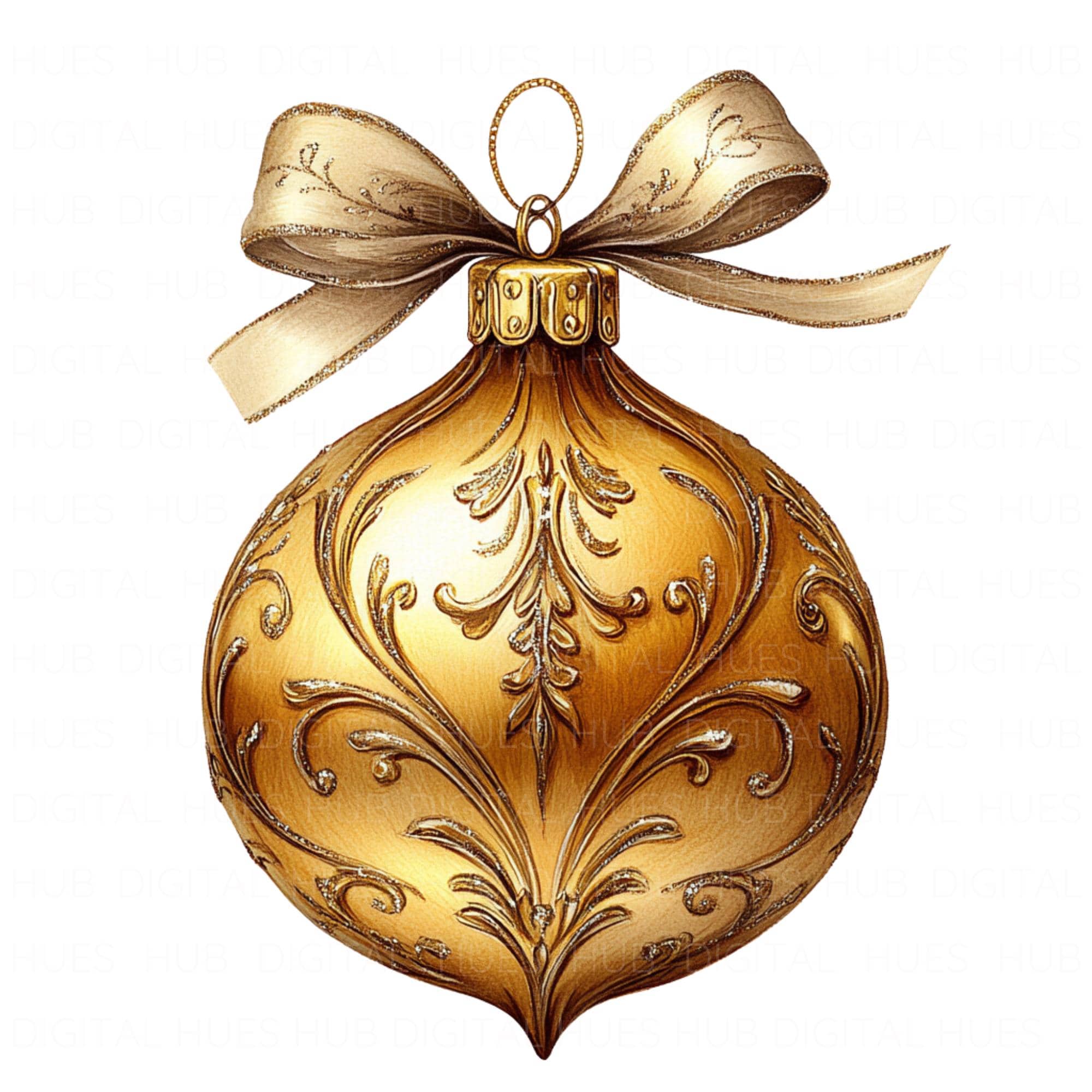 18 Golden Christmas Bauble Clipart Watercolor Festive Bauble Printable ...