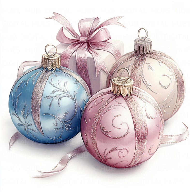 16 Pastel Christmas Bauble Clipart Watercolor Vintage Ornaments ...