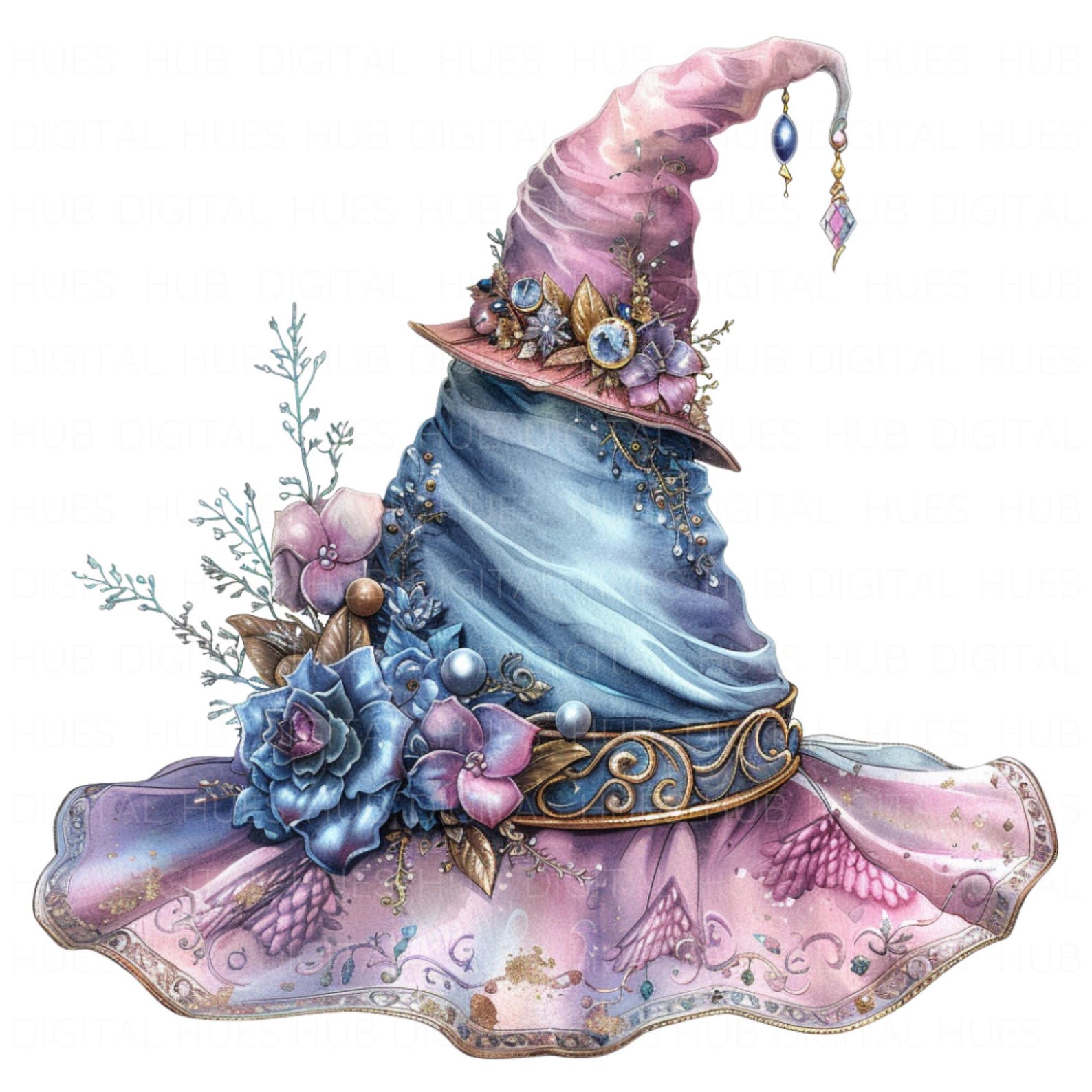 13 Floral Witch Hat Clipart Watercolor Cute Fairy Hat Halloween Art ...