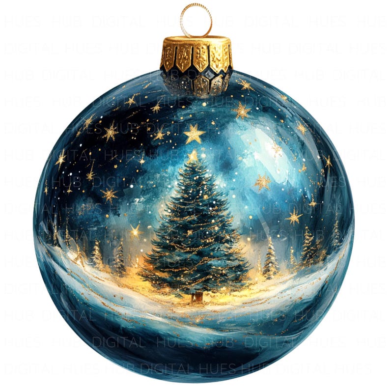 12 Hand Painted Christmas Bauble Clipart: Watercolor Christmas Tree ...