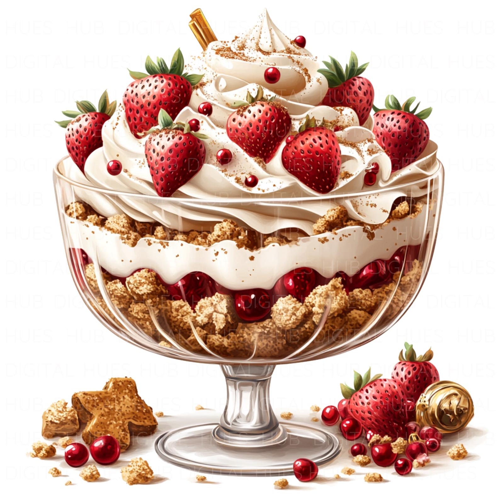 12 Strawberry Trifle Clipart Watercolor Food Summer Desserts Printable ...