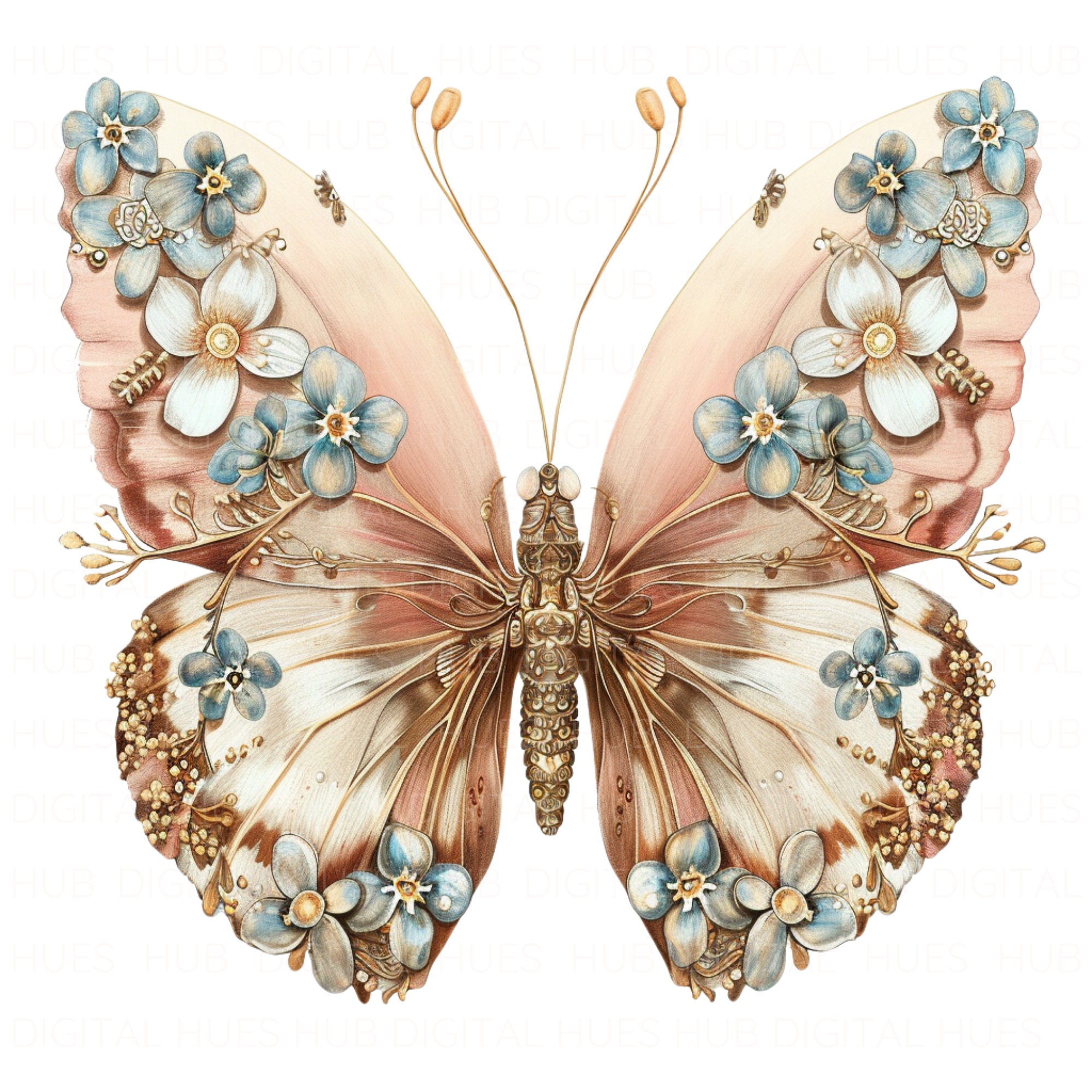 10 Floral Butterfly Clipart Bundle Watercolor Boho Butterfly Clipart ...