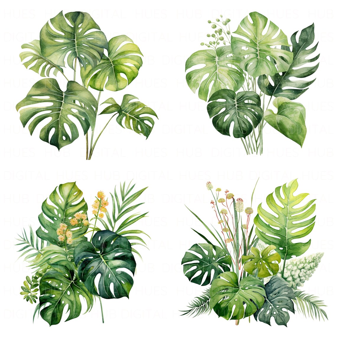 15 Watercolor Monstera Leaf Clipart Botanical Clipart High Quality JPEG ...