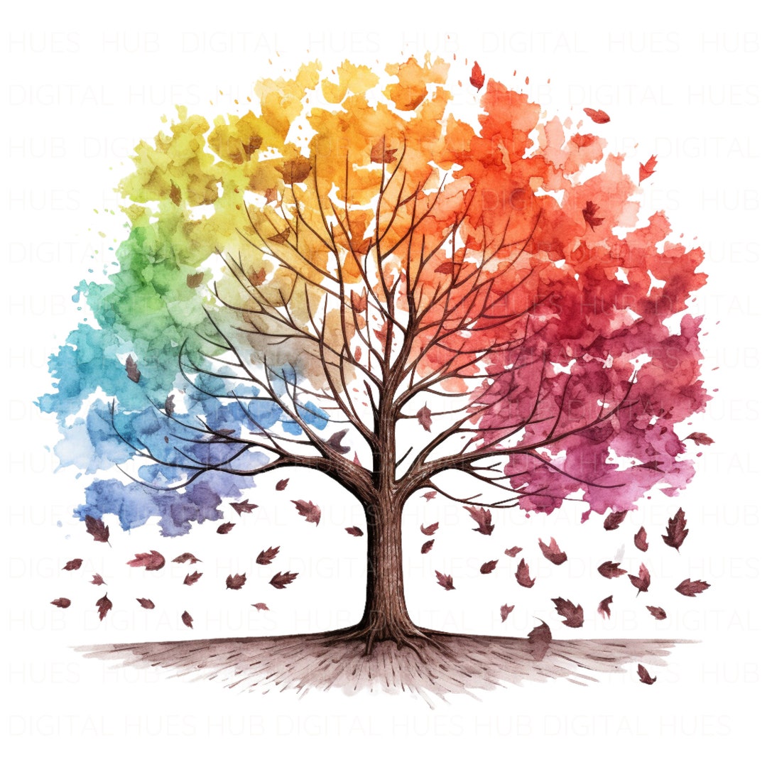 16 All Season Tree Clipart Bundle Watercolor Tree Changing Color High ...