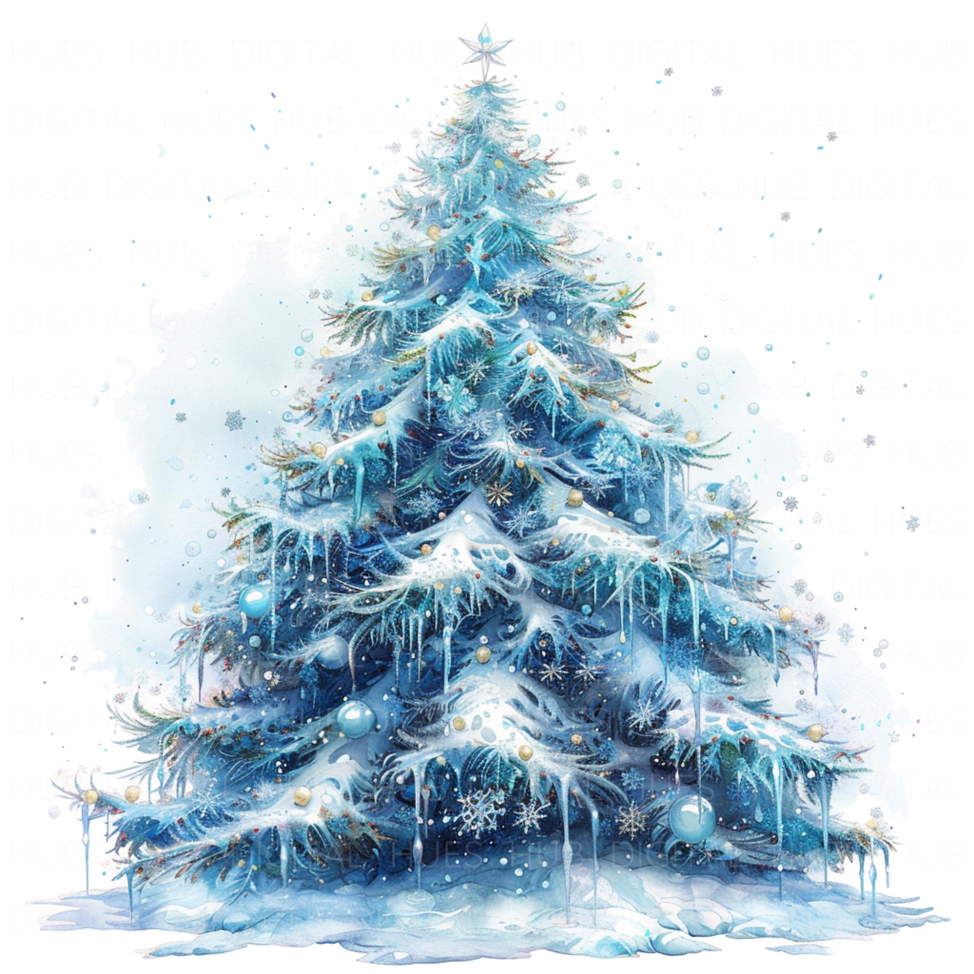 10 Christmas Tree Snow Landscape Clipart Watercolor Holiday Graphics ...