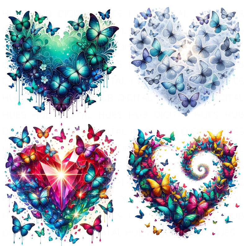 14 Butterfly and Heart Clipart Watercolor Valentine Craft Kit Love ...