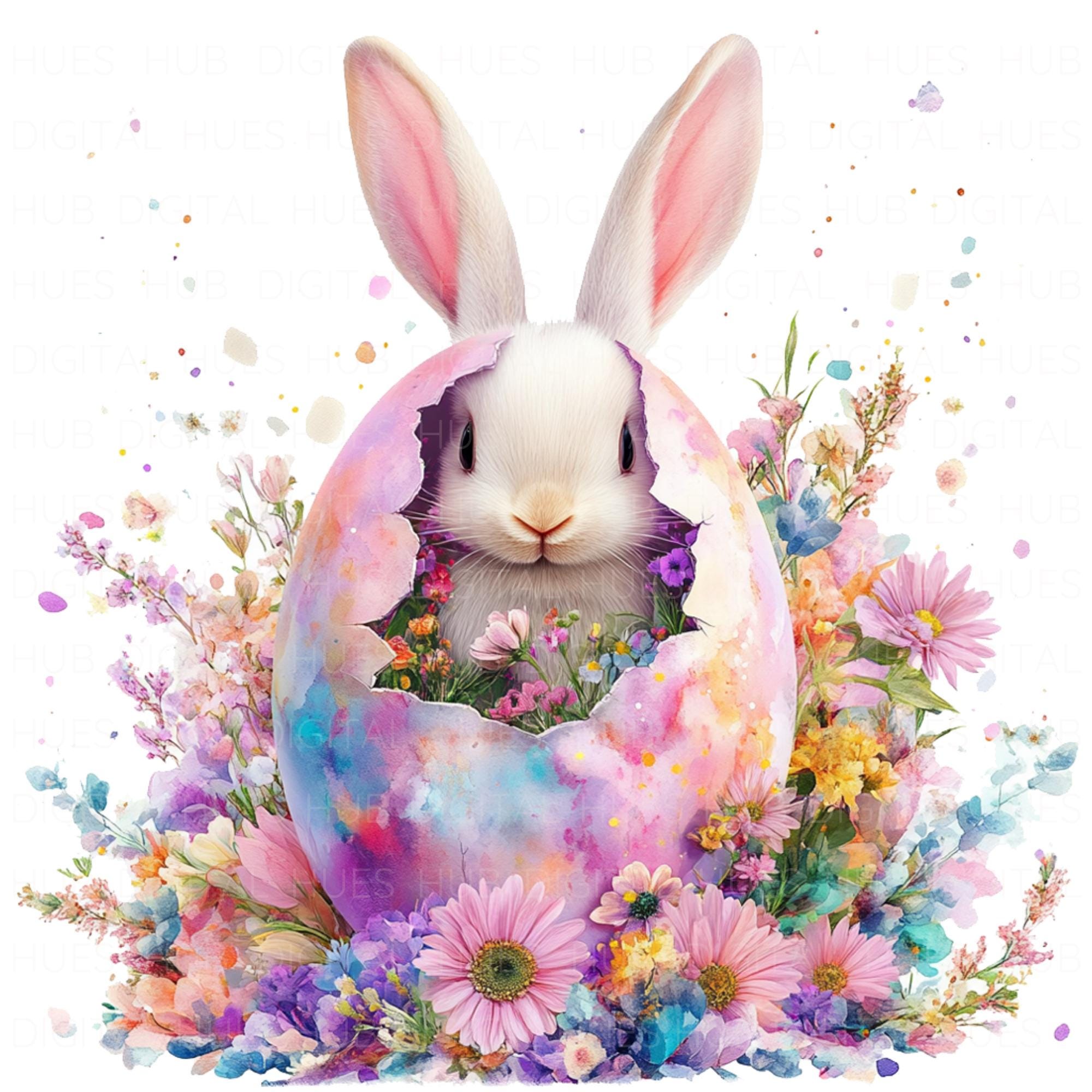 11 Easter Bunny in Easter Egg Clipart Watercolor Pastel Bunny Rabbit ...