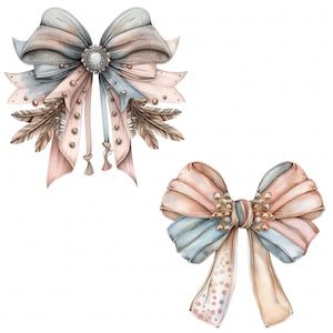 10 Cute Lace Bow Clipart Watercolor Gift Bow Printable Pink Ribbon Bow ...