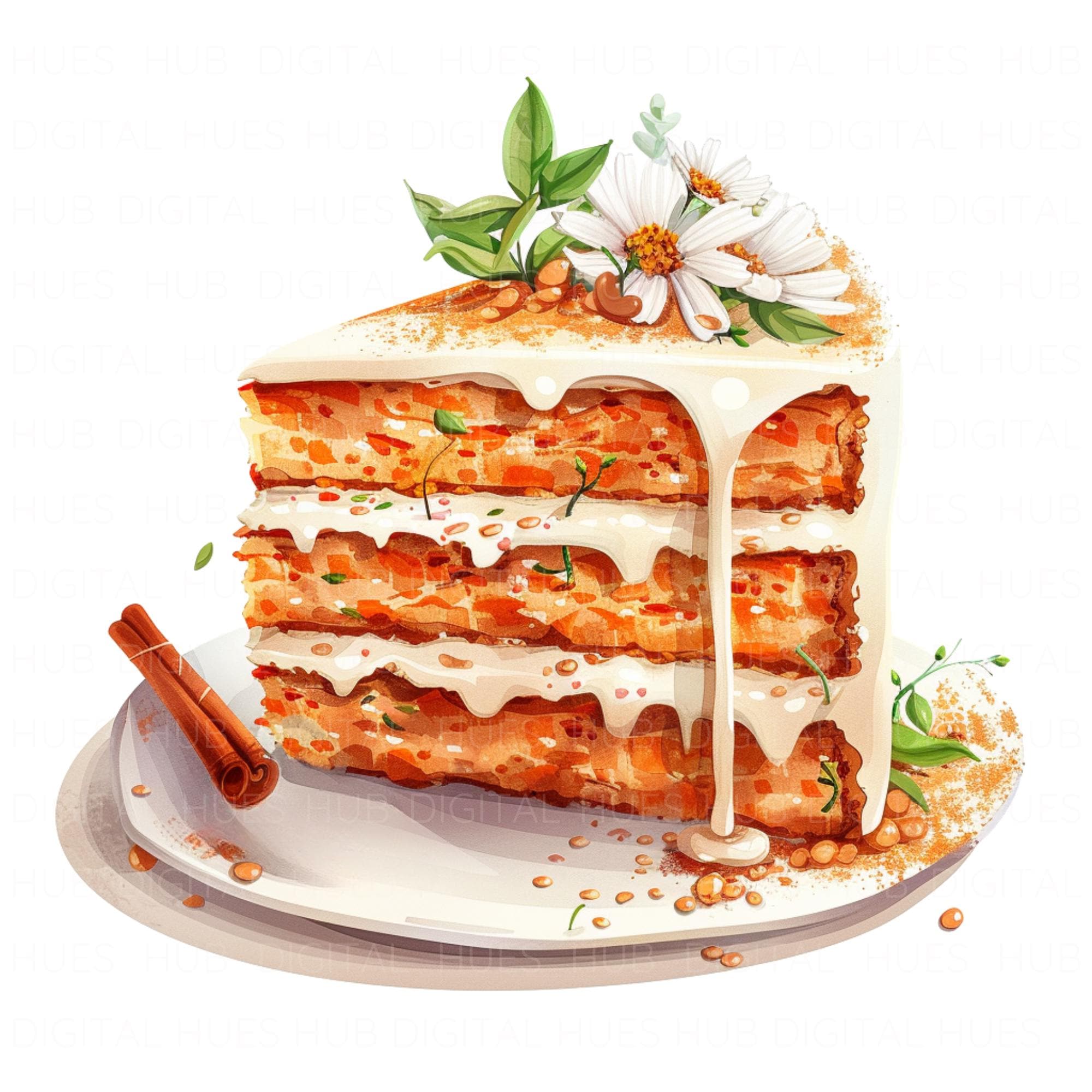 10 Carrot Cake Clipart Watercolor Cake Slices Food Menu Graphic ...