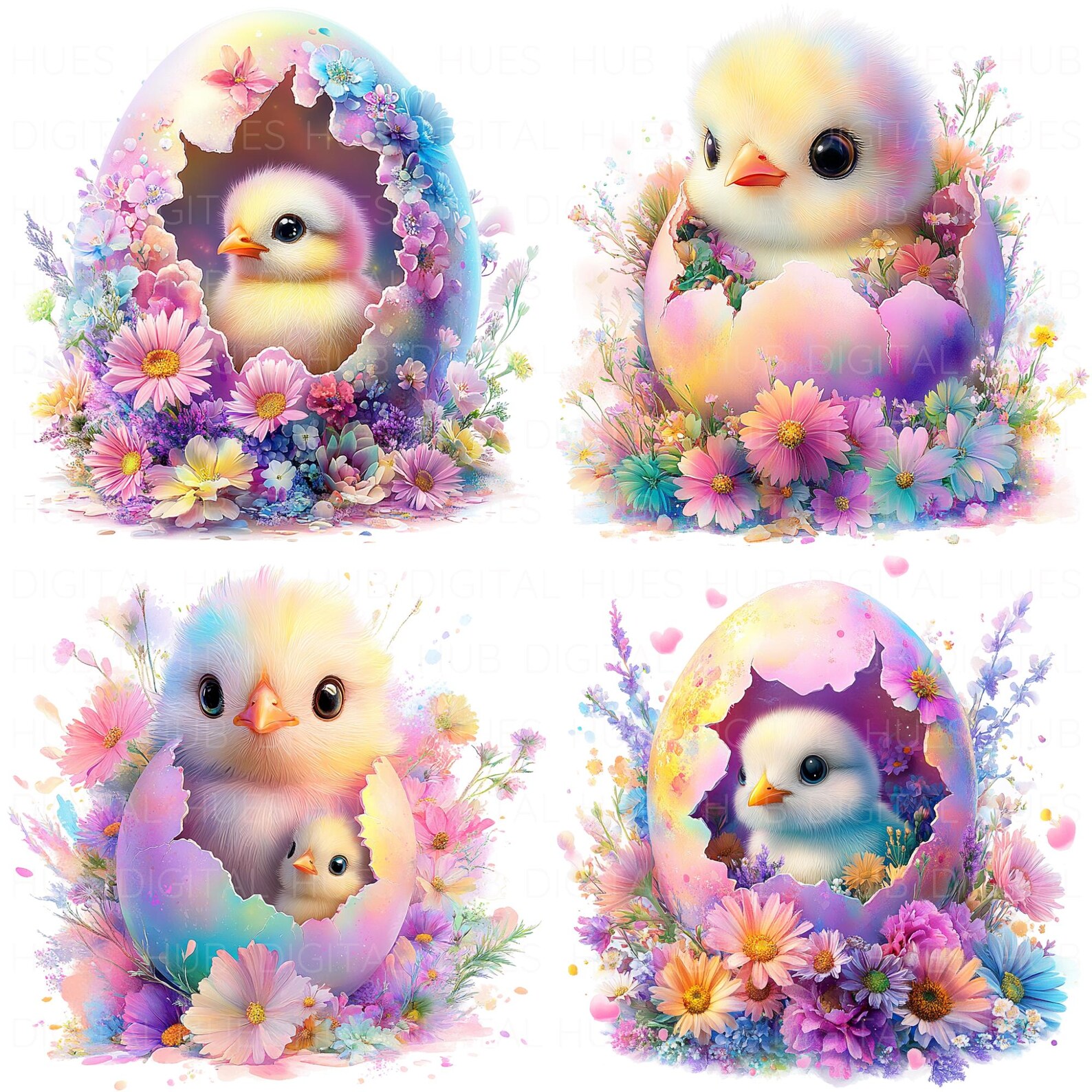 14 Easter Baby Chick in Easter Egg Clipart Watercolor Cute Chicken ...