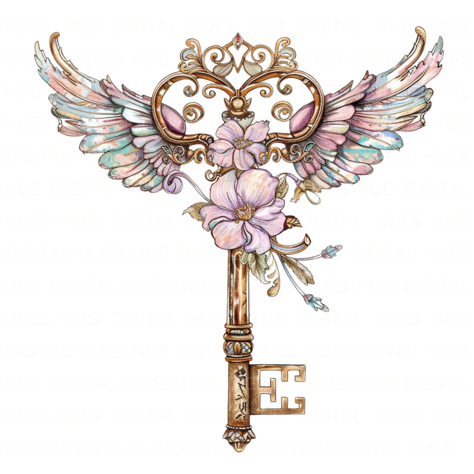 13 Floral Magic Key Clipart Watercolor Fairy Key Fantasy Clipart ...