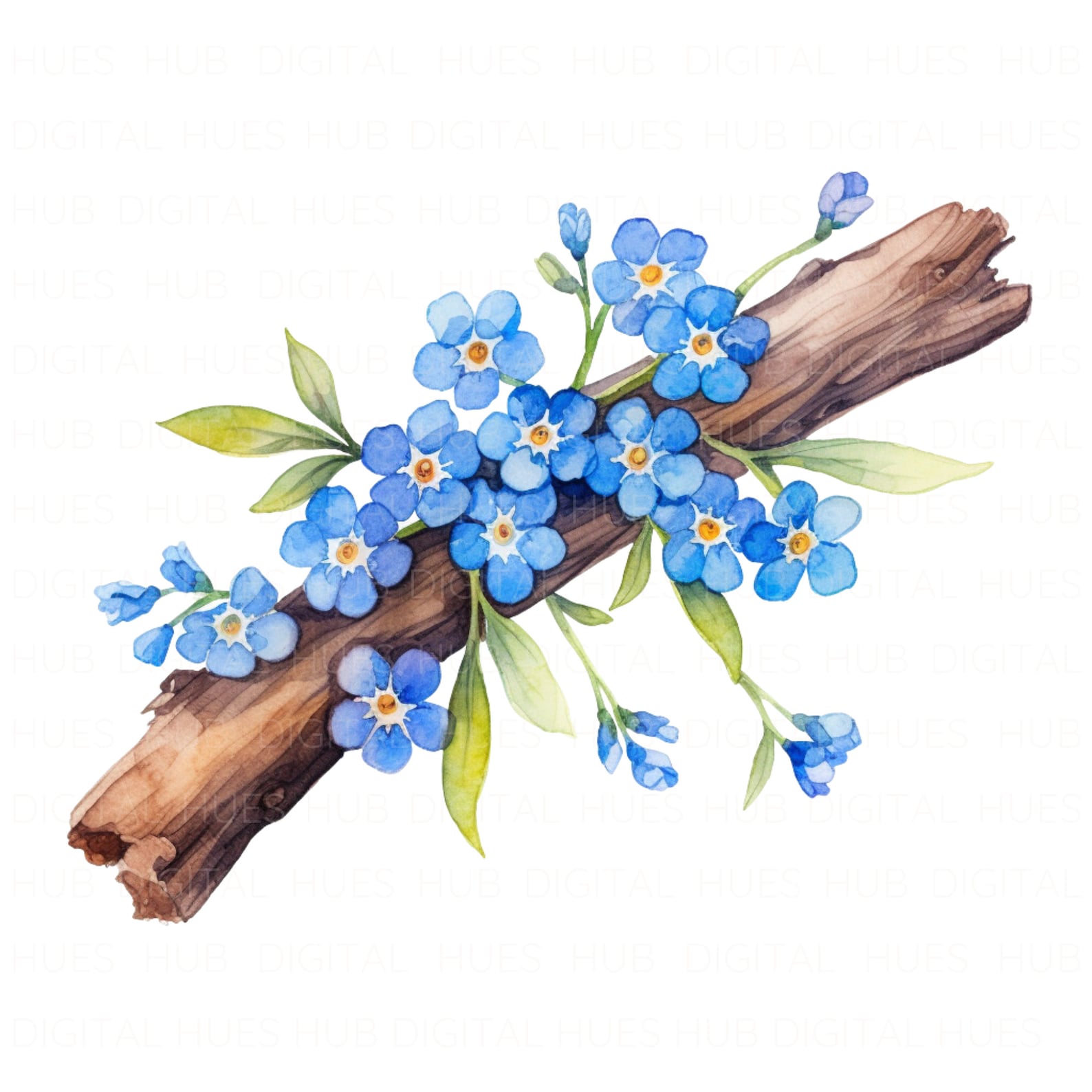 15 Forget Me Not on Log Clipart Bundle Watercolor Forget Me Not ...