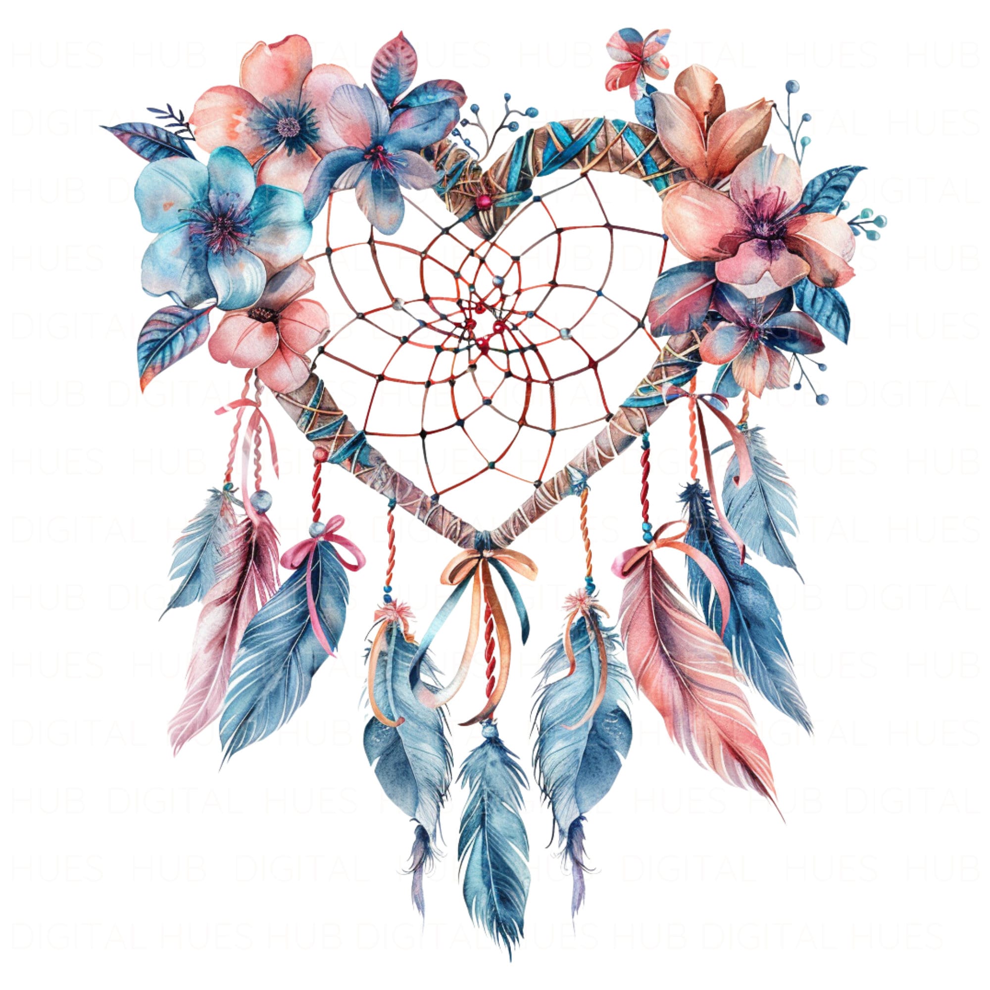 11 Heart Dream Catcher Clipart Watercolor Floral Dream Catcher ...