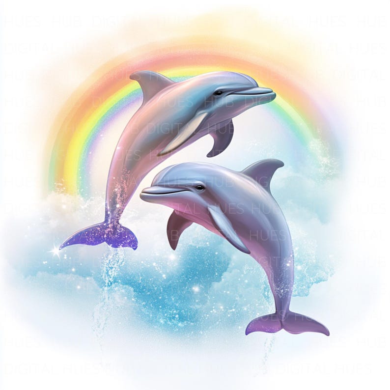 15 Dolphin and Rainbow Clipart Watercolor Dolphin Poster Kids Nursery ...