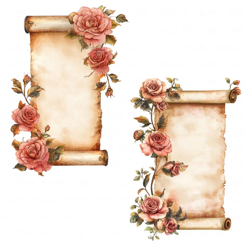 16 Vintage Floral Scroll Clipart Watercolor Antique Floral Old Paper ...
